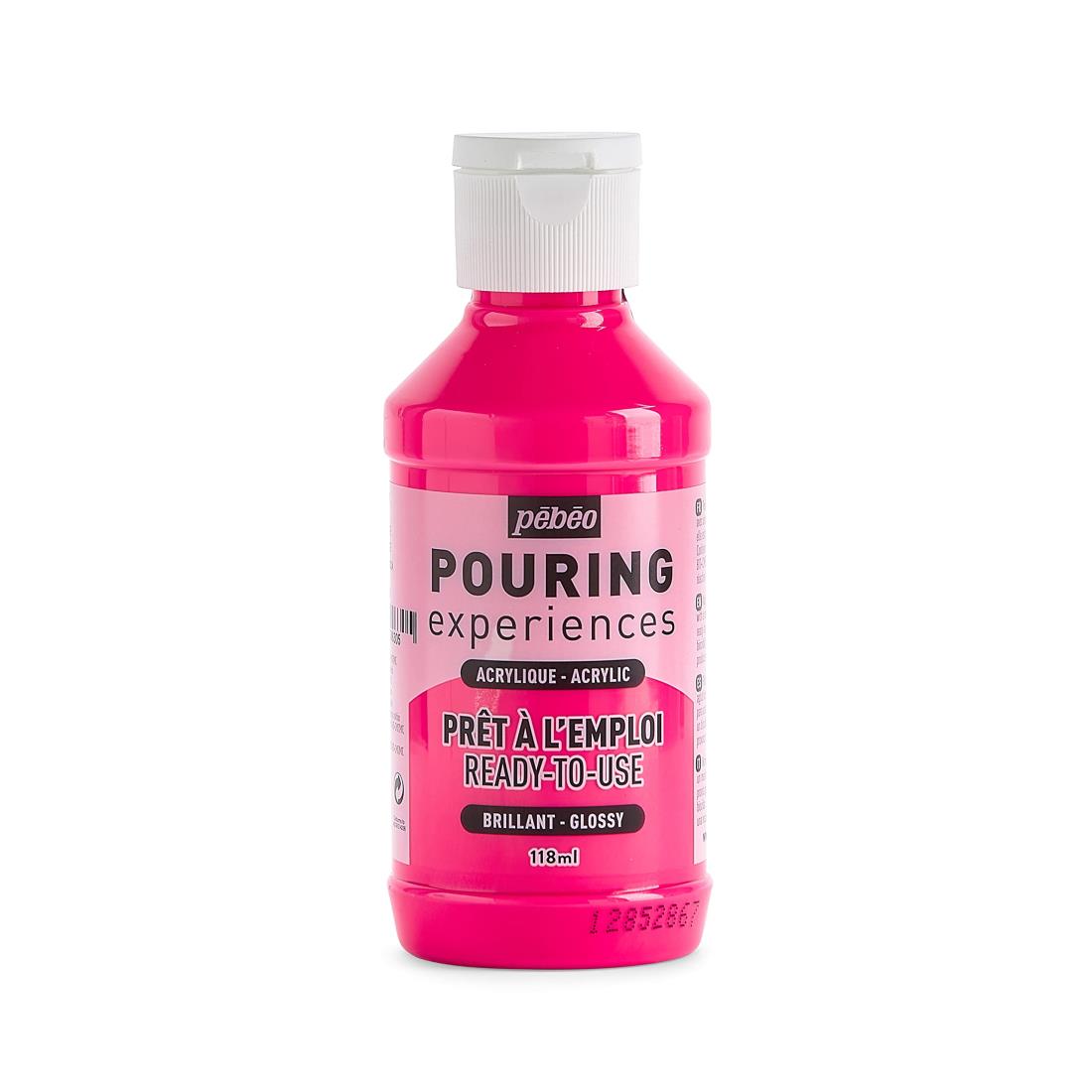 サイズ：118ml◆商品名：ペベオ(Pebeo) ポーリングメディウム入り アクリル絵具118ml 蛍光ピンク 30プラスティックボトル入り絵具の色同士が混ざらず、マーブル模様ができるポーリングメディウムが、予めステューディオアクリリック絵...