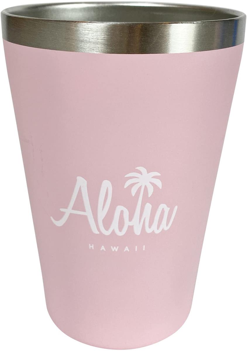 スタイル：ピンク◆商品名：シンプルなALOHAロゴ ステンレス タンブラー 450ml 高さ13cm ピンク 保冷 保温 ヤシの木ロゴ 結露しにくい 熱くない カップホルダー マグカップ マイカップ エンヴェールヘルック【ALOHAとヤシの...