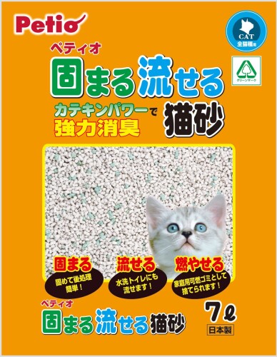 ペティオ (Petio) 固まる流せる猫砂 7L 本体サイズ (幅X奥行X高さ) :32.0×6.5×43.0cm 本体重量:2kg 原産国:日本 商品紹介 カテキンパワーで強力消臭! 固めて後処理カンタン、水洗トイレにも流せる猫砂です。家...