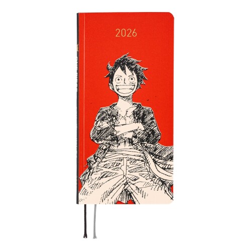 ほぼ日手帳 2026 weeks ONE PIECE magazine/麦わらのルフィ RED 4月始まり 週間手帳 週間レフト スリム縦長 【記入欄】 月間カレンダー/ブロック式、月曜はじまり 週間予定/レフト式 【付録】クリアポケット ...