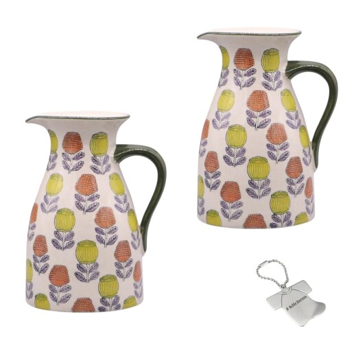 J-kitchens Select 2個入 セット 花瓶 陶器 ピッチャー 型 フラワー 東欧風 フラワーベース H 14.5x12.5xH19.5cm イエロー オレンジ （オリジナルタグ1個付）No3315 本体素材:セラミック 製品サ...