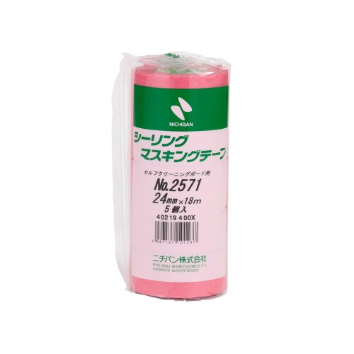 ニチバン シーリング マスキングテープ セルフクリーニングボード用 No.2571 幅24mm×18m巻 5巻入 ピンク 2571H-24 【仕様】サイズ:24mm×18m 5巻入、厚さ:0.086mm、基材:和紙、粘着剤:アクリル系 【一...
