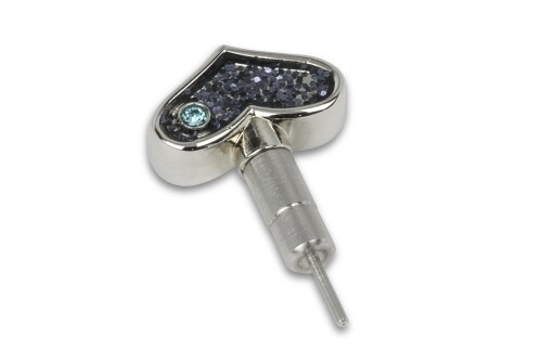 スマートフォンのイヤホンジャックに Glitter Jack Pierce with SIM PIN/DAA-JPMGS/Deff (ハート/ブルージリコン) 製品素材:鉄+クロムメッキ加工(フレーム)、スワロフスキー・エレメント(Star...