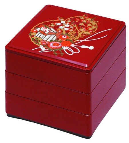 J-kitchens 重箱 日本製 3段 6.5寸 深型 重朱花御所車 19.7cm x 19.7cm x 19.3cm 外径サイズ:約 19.7cm x 19.7cm x 19.3cm 1段内径サイズ:約 194mm x 194mm x ...
