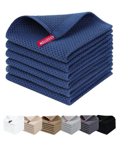 ［パノス］ 雑巾 キッチンタオル ふきん ダスター kitchen towel ループ付 日本発祥ブランド/ワッフル タオル 6枚セット 30×30cm ネイビー 【洗う度に柔らかワッフルタオル】ふんわりやわらかい綿100%のワッフル織りキ...