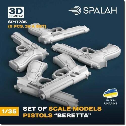 スパラッハ 1/35 ベレッタ拳銃 5個入 レジンキット SPU17735 (ミリタリー) 組み立て塗装が必要なレジンキット。別途、接着剤や工具、塗料等が必要。 1/35スケール未塗装レジン製組み立てキット 3Dプリンター製 ※商品は組み立...