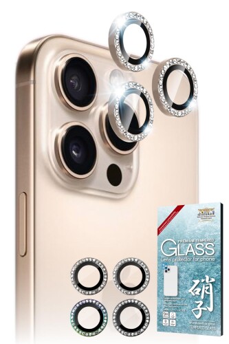 シズカウィル iPhone 16 Pro 用 16 Pro Max 用 カメラ保護 キラキラ ラインストーン カメラカバー カメラレンズ ジュエリータイプ 強化ガラス 気泡レス 全面保護 保護フィルム フィルム ガラスフィルム レンズ保護 ...