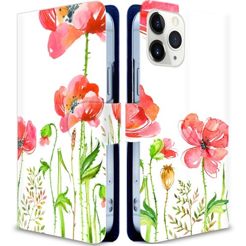 iitrust Galaxy S21 5G ケース 手帳型 ギャラクシー S21 5G カバー スマホケース 合皮レザー カードホルダー 耐衝撃 花柄虞美人花 フラワー シンプル 対応機種:Galaxy S21 5G ケース 手帳型 優れた...