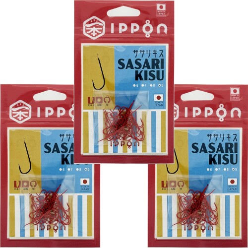IPPON (一本) ササリキス レッドコート 9号/42本入 3袋セット キス用に設計された針 口に入りさえすればどこにでも刺さる向こう合わせ仕様 ヒネリ加工の刺さりが良い袖型 ヒネリ・丸軸・叩 とにかく刺さりを重視したキス針です。 キス...