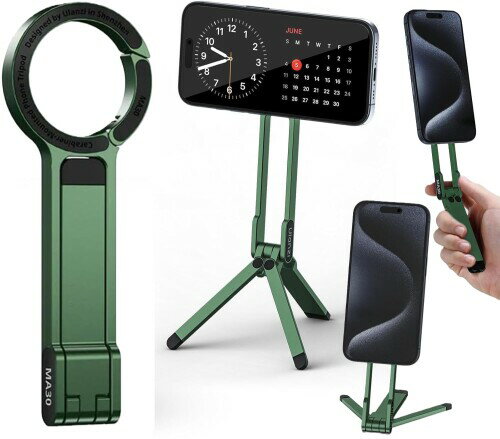 Ulanzi MA30 スマホ三脚/MagSafe対応 金属製 強力マグネット 折りたたみ式 持ち運び便利 自撮り棒 スマホスタンド 撮影 動画鑑賞に最適 グリーン 【Ulanzi MA30 MagSafe対応 折りたたみ式スマホ三脚】Ul...