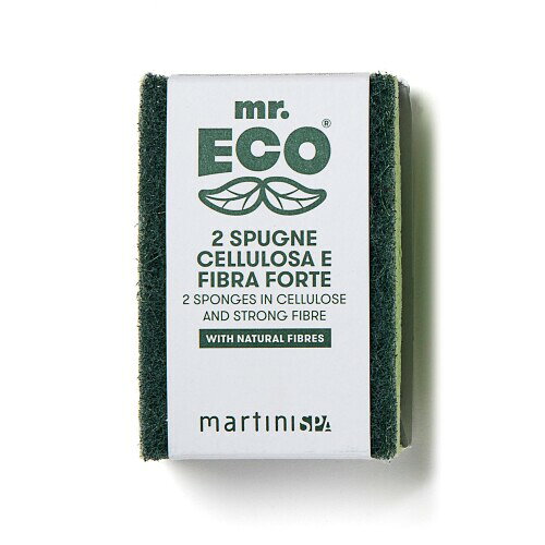 mr.ECO セルロース&ファイバー ハードタイプ キッチン スポンジ (2個セット) 少ない洗剤で油汚れスッキリ イタリアMartini S.P.A.社のmr.ECOシリーズのスポンジです。 天然植物繊維を原料とするセルロースと、サイザル...
