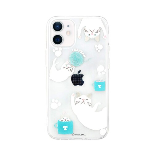 (ターチャン公式ライセンス品) abbi FRIENDS 2020 iPhone (5.4インチ)猫 ケース クリア ( ねこ 白猫 動物 アニマル ソフト 透明 密着痕防止 TPU Qi充電 ワイヤレス充電 iPhone 12 mini ...