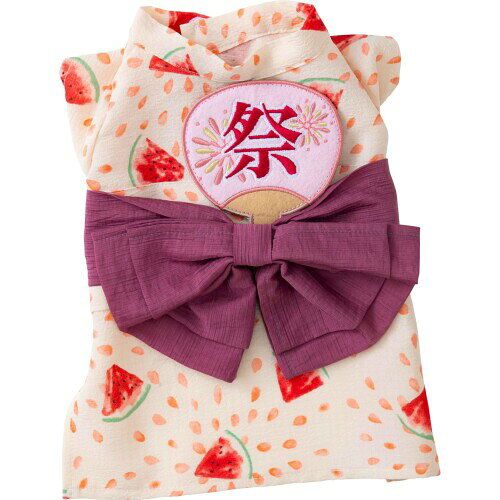 tassu ペット用浴衣 犬服 猫兼用 花火柄 スイカ柄 マジックテープ うちわ ガーリー 夏祭り 和風 着物 ドッグウェア ペットウェア S ベージュ 169-6240B2 サイズ:着丈約23×首回り24〜27×胴回り34〜38cm 花火...