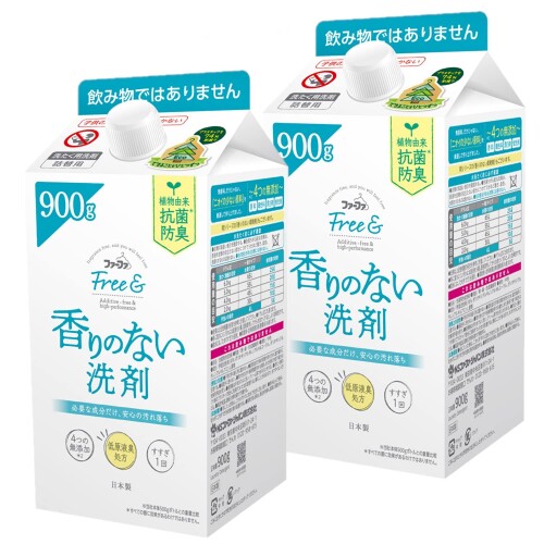 ファーファ フリー&超コン 液体洗剤 無香 詰替 900g×2個 無香料洗剤900g×2個セット ニオイの少ない原料を厳選した香りのない洗剤 無香料・無着色・無漂白・無蛍光 エコパック すすぎ1回・中性 原産国名: 日本 メーカー名: NS...