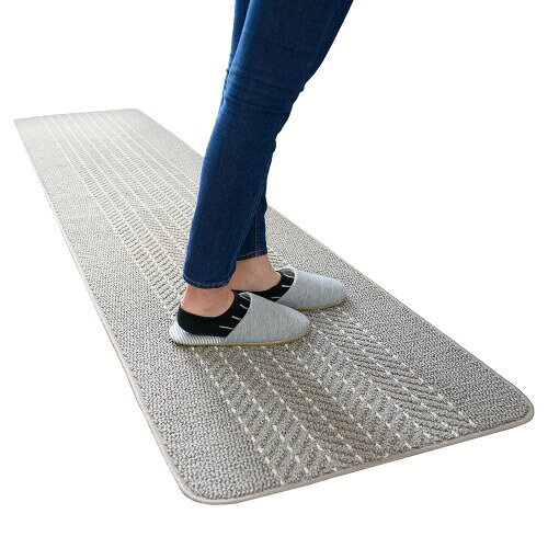 オカ(OKA) 優踏生洗いやすい キッチンマット 約60cm×252cm グレー(ヘリンボン) (洗える 軽量 滑り止め クッション) サイズ:約60cm×252cm マットの高さ 約8mm 素材・材質:ポリプロピレン100%(裏面すべり止...