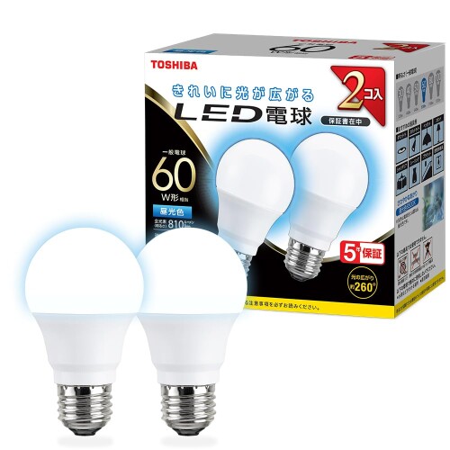 TOSHIBA(東芝) LED電球 LDA7D-G/60V1RP 2P ??コンパクトサイズ: 外径55mm×全長98mmのコンパクト設計で、様々な照明器具に取り付け可能です ??明るさ性能: 全光束810lmで、60W形白熱電球相当の明る...