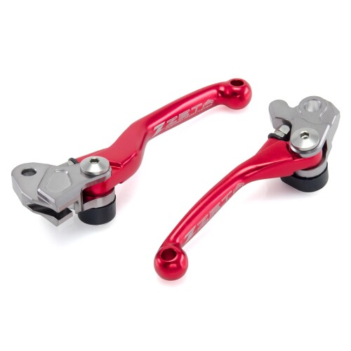 ジータレーシング(ZETA RACING) KX65/85/100/112 RMZ250/450 ピボットレバーセットFP 3フィンガー レッド 前方可倒式 レバー位置無段階調整 鍛造 高強度アルミ合金 F5083 転倒によるレバー破損を最...