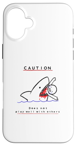 サメの格言 注意は他人とうまく調和しない スマホケース iPhone 16 Plus 用 Caution Does Not Play Well With Others Shark Sayings ブラックユーモアサメコミック サーファーシャ...