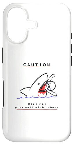 サメの格言 注意は他人とうまく調和しない スマホケース iPhone 17 用 Caution Does Not Play Well With Others Shark Sayings ブラックユーモアサメコミック サーファーシャーク、サメ...