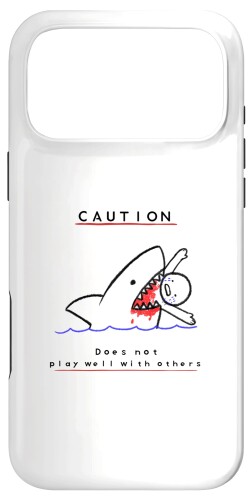 サメの格言 注意は他人とうまく調和しない スマホケース iPhone 17 Pro Max 用 Caution Does Not Play Well With Others Shark Sayings ブラックユーモアサメコミック サーファ...