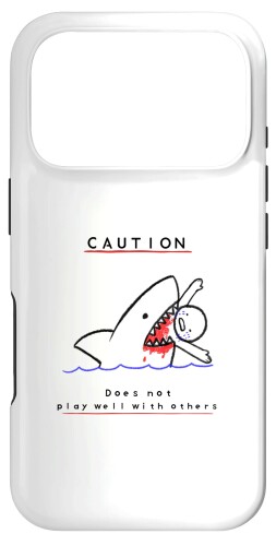 サメの格言 注意は他人とうまく調和しない スマホケース iPhone 17 Pro 用 Caution Does Not Play Well With Others Shark Sayings ブラックユーモアサメコミック サーファーシャー...