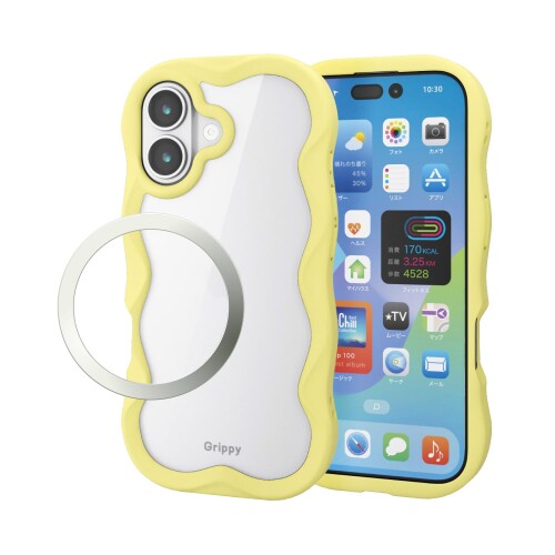エレコム iPhone 17 ケース カバー クリア ウェーブ形状 手にフィット 耐衝撃 衝撃吸収 ハイブリッド TPU ストラップホール付き カメラ保護 メタルステッカー付属 ストラップシート付き イエロー PM-A25AFCWAVEYE...