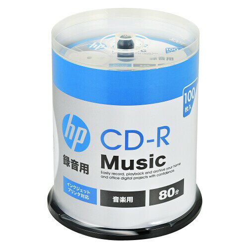 ヒューレット・パッカード(HP) 1回記録 音楽用 CD-R 80分 100枚 インクジェットプリンタ対応 ホワイト 48倍速 AR80FP100SH1 100枚パック 記録容量:700MB 盤面印刷:(ホワイト) 範囲:22mm-118m...