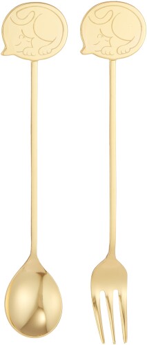 rise ねこ耳カトラリーSET GD いねむりネコ N10055 レーザーマスキング加工/家庭用食器洗浄機対応/漂白剤の使用不可 丸くなったり居眠りする猫ちゃんの姿が可愛いスプーン&フォークのセット 商品コード20076175426商品名...