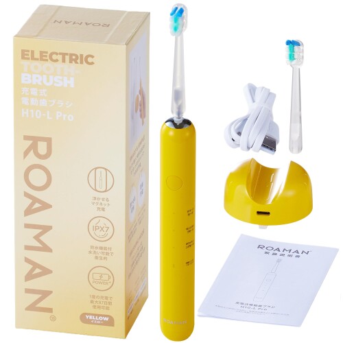 充電式電動歯ブラシ ROAMAN H10-L Pro ローマン 電動歯ブラシ マグネット充電 IPX7防水 (イエロー) マグネット式スタンドで簡単充電 浮かせて収納でき、衛生的 IPX7防水仕様で水洗いOK 3段階ブラッシングモード搭載 ...