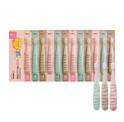 K-MOM ケイマム 子ども用歯ブラシ ステップ1 対象月齢 2歳〜5歳 12本入（ピーチ・ブラウン・ミント） 成長段階に配慮した歯ブラシ毛で、ステップ1は0.1mmの豊かでやわらかい毛を使用。 幅広いハンドルと滑り止め設計で、子どもの手に...