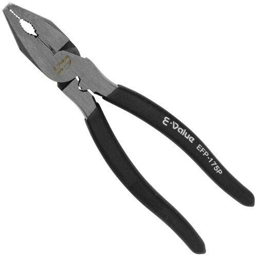 イーバリュー(E-Value) パワーペンチ 偏芯 175mm EFP-175P 用途:軟鋼線の切断作業 特徴:テコ原理でラクラク切断できるペンチ 切断能力:軟鉄線・直径1.8mm 刃部硬度:HRC55~62 材質:炭素工具鋼S55C テコ...