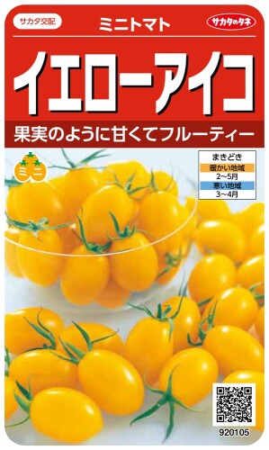 サカタのタネ 実咲野菜0105 イエローアイコ ミニトマト 00920105 切替月:11月 詰量:13粒 発芽率:85 採苗本数: 春秋扱い:春のみ品種 春: 商品紹介 「サカタのタネ」の野菜種です♪ ご注意(免責)必ずお読みください ■...