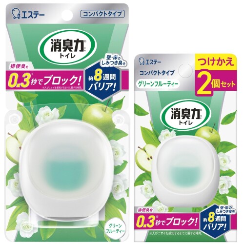 消臭力 トイレ コンパクト (まとめ買い) トイレ用 置き型 グリーンフルーティー本体1個 + つけかえ2個セット 消臭剤 消臭 芳香剤 おくだけ 【排便臭を0.3秒 ※でブロック&壁・床のしみつき臭を約8週間バリア】 ※人がニオイを感知す...