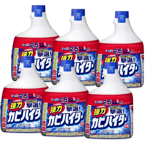 ハイター 強力カビハイター カビ取り剤 ハンディスプレー つけかえ 大容量 1000ml×6個 商品サイズ (幅×奥行×高さ) :20.5x30.5x25.7 内容量:6000ml 泡がとどまって効く! 今まで落としにくかった垂直面などのカ...