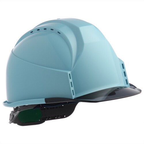 住ベテクノプラスチック ヘルメットKKC3シリーズ 通気孔付・透明ひさし・スチロールライナー付・パステルブルー/スモーク KKC3-B-PBL-S 原産国:日本 頭囲目安:52cm~62cm、適用内装:KK内装、適用ライナー:KKライナー、...