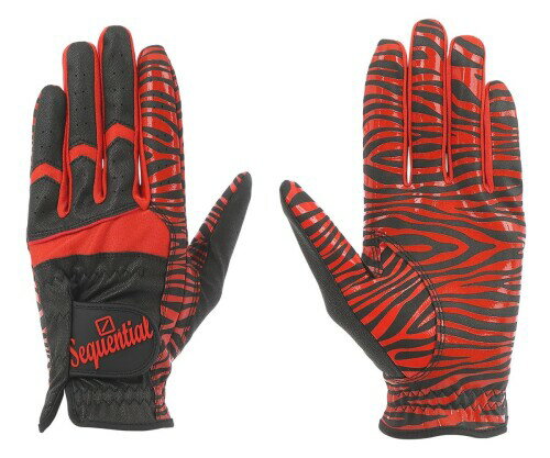 SEQUENTIAL GOLF 高吸着ノンスリップ メンズゴルフグローブ SQGS-004 Zebra Black/Red M(23-24cm) グリップ力 ストレッチ素材 ダブルカッティング　3パターンのシリコンプリント 新開発の特殊シリ...
