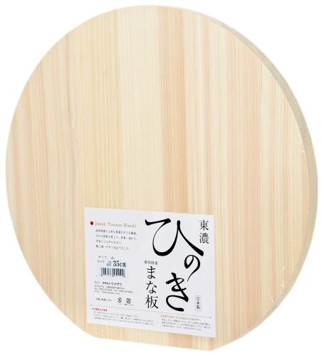 ウメザワ 木製まな板 ひのき 丸型 大 直径35×厚さ2cm 日本製 445109 サイズ:約直径35×奥行2cm 素材・材質:桧 生産国:日本 重量: 約880g 東濃桧材の柾目板を厳選した桧まな板。 東濃桧材は木曽桧に次ぎ、吉野桧と並び...