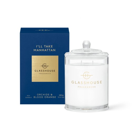 Glasshouse Fragrances I'll Take Manhattan キャンドル トリプル香り天然大豆ワックスブレンド 芯2本 ガラスジャー 燃焼時間65時間 オーキッド&ブラッドオレンジ 13.1オンス (380g) マンハ...