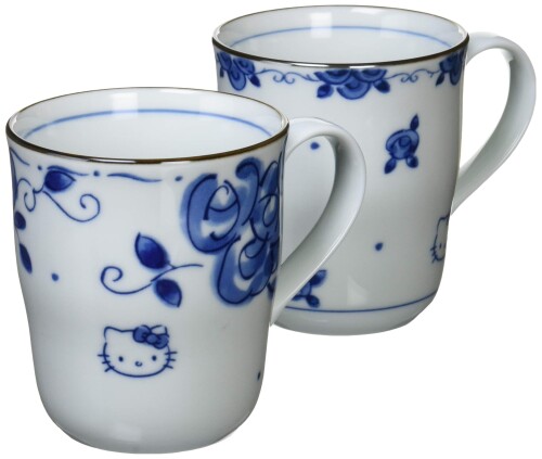 金正陶器(Kaneshotouki) サンリオ(SANRIO) 「 Hello Kitty(ハローキティ) 」 キティ ブルーローズ(染付) ペア マグカップ(化粧箱入) 307740 サイズ:約直径8×高さ9cm 重量:約420g 素材:...