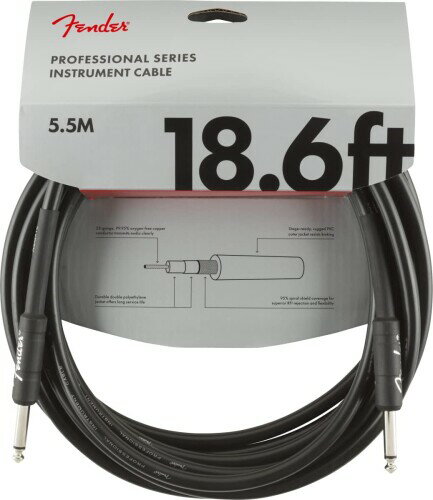 Fender シールドケーブル Professional Series Instrument Cable, Straight/Straight, 18.6', Black コネクター:1/4インチ(ストレート-ストレート型/ストレート-L字...