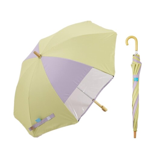 小川(Ogawa) キッズ長傘 子供日傘 先端が丸いT型露先 手開き式 50cm kukkahippo クッカヒッポ イエロー×パープル UVカット率＆遮光率99.9％以上 遮熱加工 安全手開き ネームバンド付 透明窓付き カバさんの反射プ...