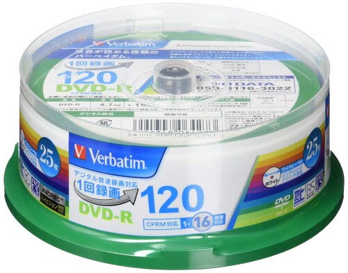 Verbatim バーベイタム 1回録画用 DVD-R CPRM 120分 25枚 ホワイトプリンタブル 片面1層 1-16倍速 VHR12JP25V1 品種:録画用 DVD-R 1回録画用 録画時間:120分 盤面印刷:(ホワイト) / ...
