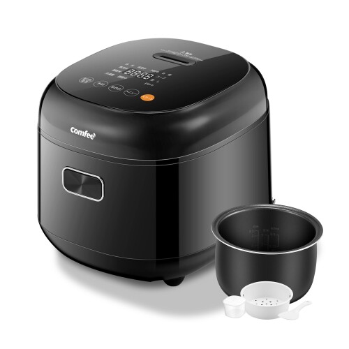 COMFEE' 炊飯器 3.5合炊きマイコン式 保温機能強化 トップボトム式加熱 炊飯ジャー 1-3人適用 8つの調理メニュー 蒸し炊き 無洗米/冷凍飯 最大24時間予約 一人暮らし コンパクト ブラック色 CRD-20PKT2C1 【最大...