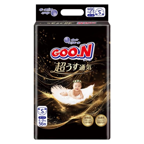 グーン 超うす通気 プレミアム おむつ (4~8kg) 56枚 超吸収!うすいのに、しっかり吸収。吸収体の厚みはわずか 0.2cm。うすくて通気性抜群なうえに、パワフルな吸収力。 超通気!ムレにくく、表面さらさら。おむつの外側は、細かな通気...