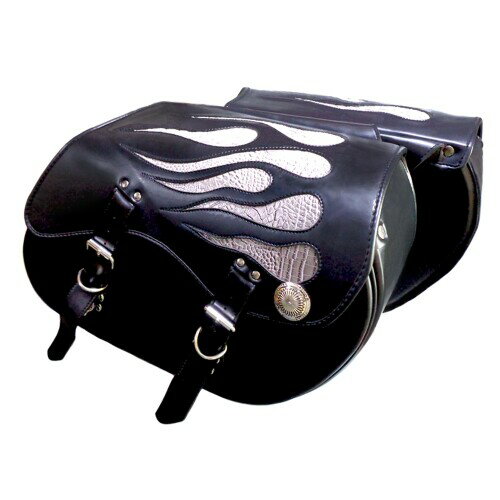 (Xross) バイク用バッグ サイドバッグ BASIC DOUBLE グレー 熟練した職人の手による丈夫で丁寧な作りのサイドバッグ 立体的な3Dグレークロコダイル柄、クロスオリジナルコンチョ 縦30×横50×幅17cm(片側)のベーシック...