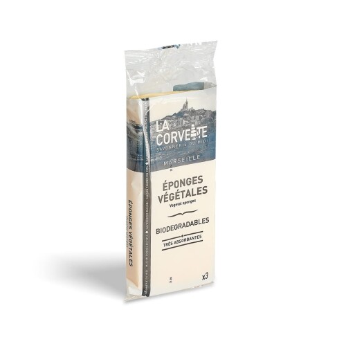 La Corvette(ラ・コルベット) ベジタルスポンジ（3個入り), 食器用スポンジ, エコ, 環境に優しい 脱プラな植物性万能スポンジ 再生木材からつくられたセルロースを主原料としたエコロジカルなスポンジ。プラスチックなどの石油由来原...