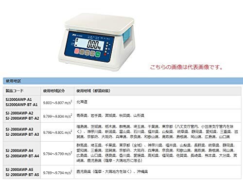 A&D 取引証明用 防塵・防水はかり SJ-2000AWP-A5 原産国:中国 使用地域:鹿児島県(薩摩・大隅地方を除く)、沖縄県 ひょう量: 2000g 目量: 1g(0~1000g)、2g(1000~2000g) 最小測定量: 20g ...