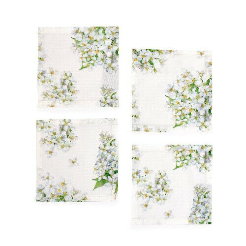 スタイルデコール(STYLE Decor) コースター 綿100% おしゃれ 布 4枚セット 洗える 北欧 花柄 ジャスミン ホワイト W3004400 サイズ:　タテ:約10cm/ヨコ:約10cm ※商品によってサイズに多少の誤差がござい...