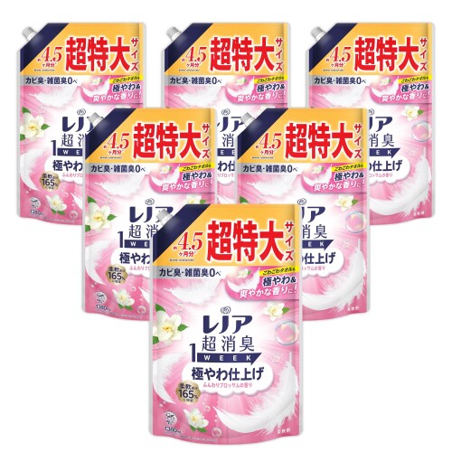 Lenor レノア 超消臭1WEEK 柔軟剤 極やわ仕上げ ふんわりブロッサムの香り 詰め替え 1380mL×6袋 (ケース品) 新しくなったレノア超消臭1WEEKは、カビ臭・雑菌臭0へ(1)。湿気から衣類を守る 1 柔軟剤未使用と比較。す...