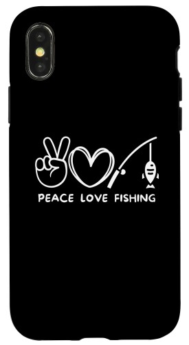 iPhone X/XS ピース、ラブフィッシングレトロフィッシング愛好家アングラーフィッシングラバー スマホケース 釣りがお好きですか? Peace, Love And Fishingのレトロフィッシングラバーの釣り好きの衣装で、あなたの情...